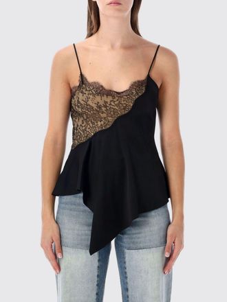 Stella McCartney Asymmetrisches Cr&ecirc;pe-Top mit V-Ausschnitt und Spitzeneins&auml;tzen