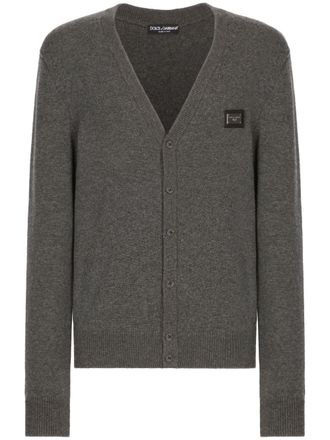Dolce & Gabbana cardigan en laine vierge mélangée à plaque logo - Gris