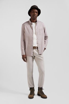 Eden Park Chemise En Popeline De Coton Grise Col Boutonn&eacute; Et Coudi&egrave;res Imprim&eacute;es Coupe Regular