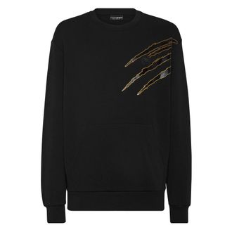 Plein Sport Homme, Sweatshirts et sweats &agrave; capuche, Noir, Taille: L Cotton SweaT-shirt Round Neck LS Lamina Scratch