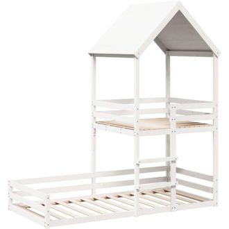 vidaXL Etagenbett mit Dach Wei&szlig; 80x200 cm Massivholz Kiefer vidaXL322652