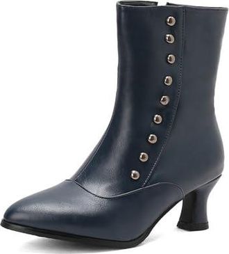 Generic Bottines r&eacute;tro habill&eacute;es &agrave; bout pointu pour femme avec fermeture &eacute;clair lat&eacute;rale clout&eacute;e d&eacute;coration &eacute;l&eacute;gante &agrave; talon chaton chaussures occidentales, b