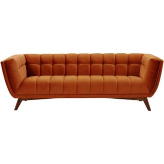 Rendez-Vous D&eacute;co Canap&eacute; 3 places en velours orange curcuma - MONA