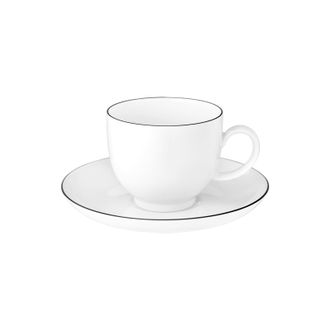 SELTMANN WEIDEN Lido Black Line Kaffeetassen mit Untertassen 6er Set, 220 ml, Tassen-Untertassen-Set mit schwarzem Rand, Porzellan, Weiß