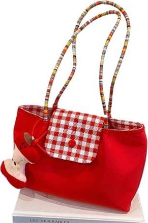 Generic Sac à bandoulière décontracté en nylon à carreaux avec pendentif, sac à main dopamine, grande capacité, sacs fourre-tout tendance pour les aisselles, 