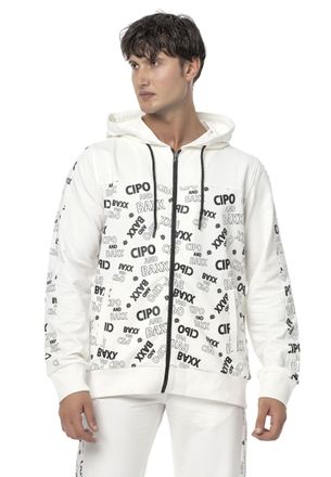 Cipo & Baxx Herren Sweatjacke Hoodie CL564 Ecru - Stylischer Pullover im Modernen Casual Streetwear Stil mit Rei&szlig;verschluss & Kapuze f&uuml;r Alltag Freizeit & Party -