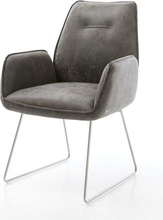 DELIFE Esszimmerstuhl Zoa-Flex Mikrofaser Grau Antik Kufengestell Edelstahl Taschenfederkern, Esszimmerstühle