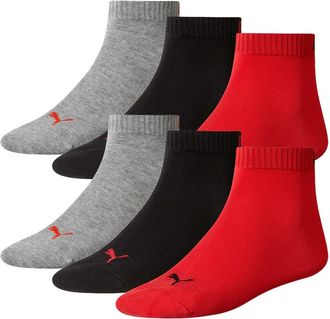 Puma 6 Paar Unisex Quarter Socken Sneaker Gr. 35-49 für Damen Herren Füßlinge, Farbe:232 - black/red, Socken & Strümpfe:47-49