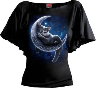 Spiral Velvet Moon Femme T-Shirt Manches Courtes Noir 4XL 95% Viscose, 5% Élasthanne Slim Fit