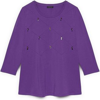 Fiorella Rubino Femme, Tops, Violet, Taille: 42 FR T-shirt en jersey de coton avec motif losanges