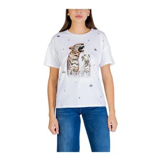 Liu Jo Bedrucktes- mit Strasssteinen verziertes Kurzarm-T-Shirt - - Tops - Damen - Wei&szlig; - S