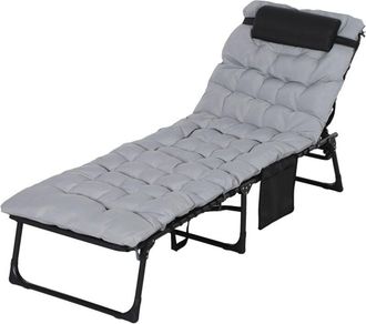 OUTSUNNY Sonnenliege faltbar Gartenliege mit 5-stufige verstellbarer R&uuml;ckenlehne Campingliege mit Tasche mit Kopfkissen Gartenstuhl bis 120 kg,f&uuml;r
