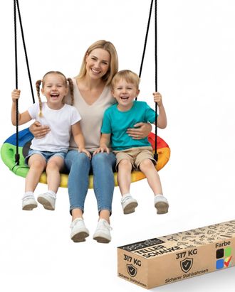 SereneLife Nestschaukel Regenbogen 100 cm - Runde H&auml;ngeschaukel f&uuml;r Kinder & Erwachsene mit gepolstertem Rahmen & wetterfestem Stoff F&uuml;r Garten & Zimmer, 270 kg 