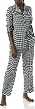 Amazon Essentials Ensemble de pyjama en flanelle à manches longues avec boutons sur le devant et pantalon pour femme, noir/blanc, vichy, taille L