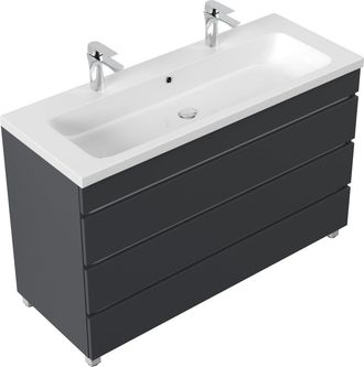 Magnolia Home Stand Doppel Badm&ouml;bel Via 120 mit 3 grifflosen Schubladen Farbe Grafit