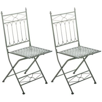 Clp Lot de 2 Chaises de jardin pliables Asina en fer forg&eacute; Vert antique