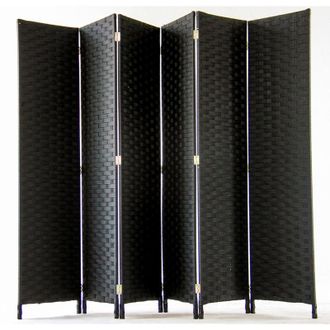 PEGANE Paravent de 6 pans tress&eacute; en fibres naturelles coloris noir - Dim : H180 x L270 cm