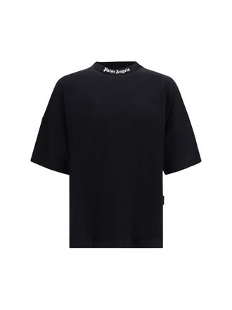 Palm Angels Mens T-Shirt Classic Logo Over Black-Off White Cotton T-Shirts Black/off And Polos