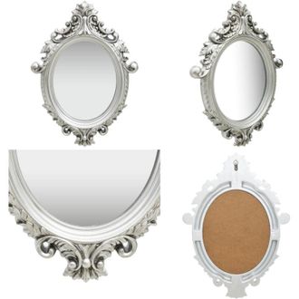 vidaXL Miroir mural style ch&acirc;teau 56x76 cm Argent&eacute; - Miroir Mural - Miroir Vintage - Miroir Dor&eacute; - D&eacute;coration Murale - Miroir Oval - Home & Living