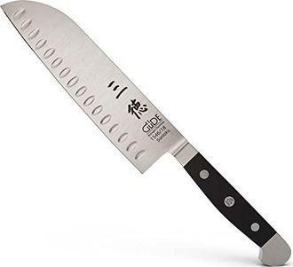 Gude Solingen - Santoku mit Kulle geschmiedet, 18 cm, POM schwarz, ALPHA, Doppelkropf, Handmade Germany