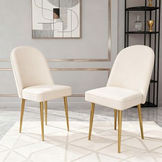 Generic 2 Esszimmerstühle, Samtstühle in Beige mit Gold-Metallbeinen | Modern & bequem, für Esszimmer, Wohnzimmer, Arbeitszimmer | Set aus 2 modischen Stühlen