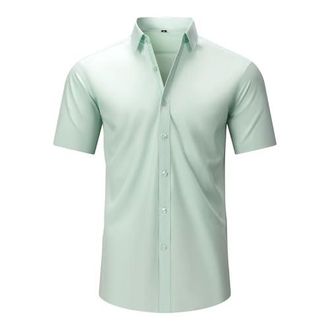 Generic Zealburst Chemise en coton stretch infroissable &agrave; manches courtes pour homme Noir, vert clair, XXL