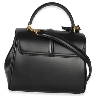 Celine Mens Black Satinated Calfskin Mini 16 Top Handle Bag Leather Handbag