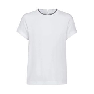 Brunello Cucinelli Wei&szlig;es Baumwoll-T-Shirt mit Rundhalsausschnitt - - Tops - Damen - Wei&szlig; - S