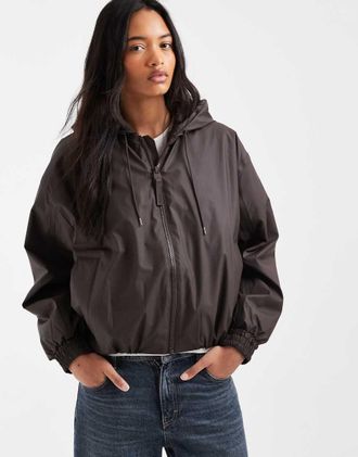 Rains 17290 Lohja wasserdichte, isolierte Bomberjacke mit Kapuze in Braun