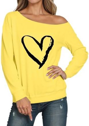 Generic T-shirts graphiques surdimensionn&eacute;s &agrave; manches longues pour la Saint-Valentin 2026, jaune, XXL