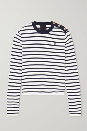 Givenchy Pull En Coton À Rayures Et À Boutons - Blanc