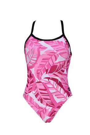 Arena Damen Druck Herausforderung Zur&uuml;ck Einteiliger Badeanzug, Rosa Tropicals, 40