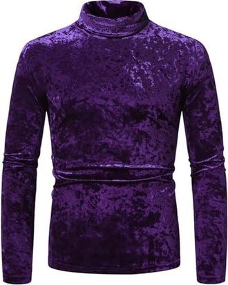 Generico Maillot de bain pour homme &agrave; col roul&eacute; &agrave; manches longues en velours l&eacute;ger Pull thermique &eacute;l&eacute;gant de couleur unie Slim Fit Top en velours r&eacute;tro ann&eacute;es 