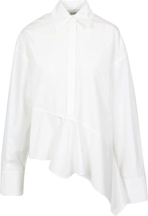 Sportmax Oversized Baumwoll-Popeline-Hemd mit asymmetrischer Raffung - - Blouses & Shirts - Damen - Wei&szlig; - XS