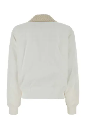 Bottega Veneta Womens Bluson Cotone Colletto Pelle Bianco Intreccio Giubbini Jacket