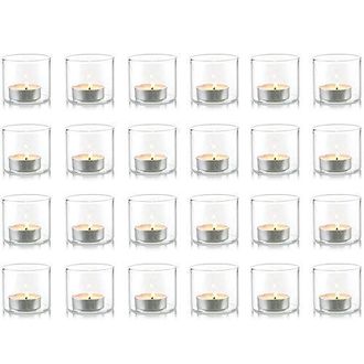 Nuptio Photophore Verre Bougeoir Porte: 24 Pièces Bougeoir Chauffe Plat Contenant pour Bougie Transparent Flottante Centre de Table Deco Noel Mariage 5.7cm L