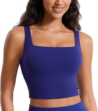 CRZ YOGA Butterluxe Femmes Carré Cou Palangre Soutiens-Gorge de Sport - Yoga Pilates Rembourré Hauts Bleu Alouette 46