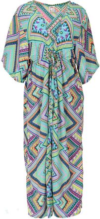 Guru Shop Kimonokleid, Seidig Glänzender Boho Kimono, Kimonomantel - Mehrfarbig, Damen, Synthetisch