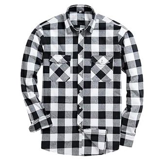 Generic Chemise pour homme adulte &agrave; manches longues boutonn&eacute;e &agrave; carreaux avec poche de poitrine - Haut printemps et automne - Coupe classique - Sans repassage