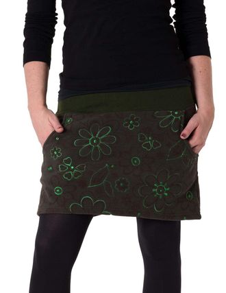 vishes Alternative Bekleidung - Warmer Fleece Rock mit aufgestickten Blumen dunkelgr&uuml;n 38