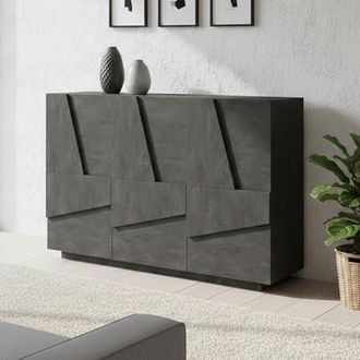 Dmora Kommode Elia, Multifunktions-Wohnzimmer-Buffet, 3-t&uuml;riges Wohnzimmer-Sideboard, 100 % Made in Italy, 121 x 38 x 86 cm, Schiefer