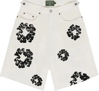Denim Tears short en jean &agrave; imprim&eacute; graphique - Blanc
