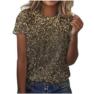 Generic Haut &agrave; paillettes pour femme - Haut scintillant - T-shirt d&eacute;contract&eacute; &agrave; col rond - Haut basique polyvalent &agrave; paillettes tendance - Chemisier classique