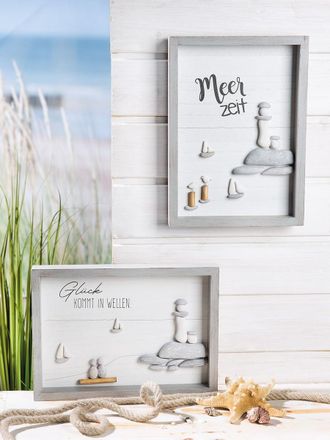 Gilde Wandbild Meerzeit/Gl&uuml;ck, Kunstdruck, Gerahmt, Querformat, Wandmontage, Badezimmer Dekoration