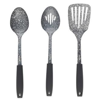 Salter Salter BW08044 Megastone-K&uuml;chenhelfer-Set aus Saucenl&ouml;ffel, Schauml&ouml;ffel & Pfannenwender mit Schlitzen, Edelstahl, Der Ergonomische Soft Touch-Griff I