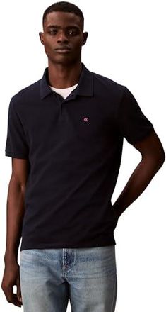 Calvin Klein Polo Manches Courtes Homme Monogram Pique en Coton, Bleu (Dark Sapphire), XXL