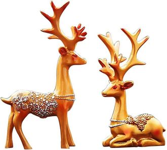 BESTOYARD 1 Paar Kleine Rentier Figur Hirsch Elch Figur mit Bonsai Weihnachten Deko Figuren Miniatur Ornament Auto Dekofigur Tierfigur Weihnachtsfigur Tischdeko