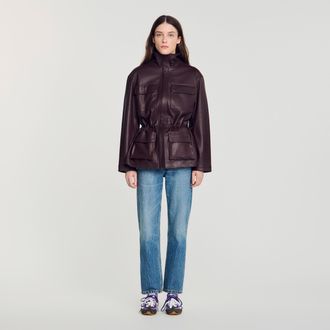 Sandro Blouson oversize col en cuir