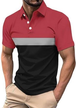 Generic Polo pour homme avec boutons de couleur contrast&eacute;e - Manches courtes - Col &agrave; revers - Confortable - Doux &agrave; porter - &Eacute;vacuation de lhumidit&eacute; - Haut de 