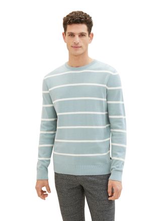 Tom Tailor Herren Pullover mit Streifen aus Baumwolle, mint blue beige melange stripe, S